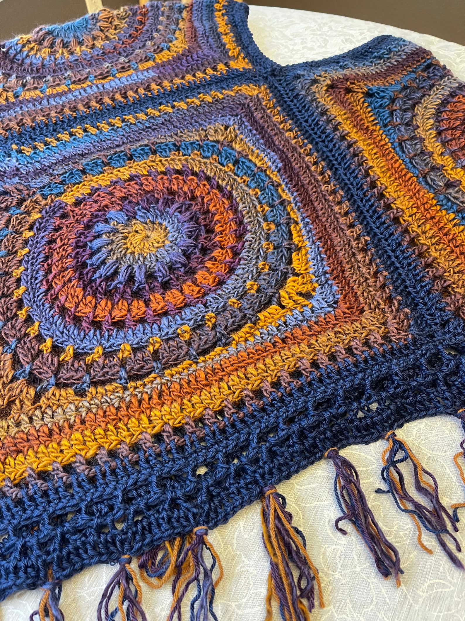Boho Granny Square Poncho With Fringe - Etsy