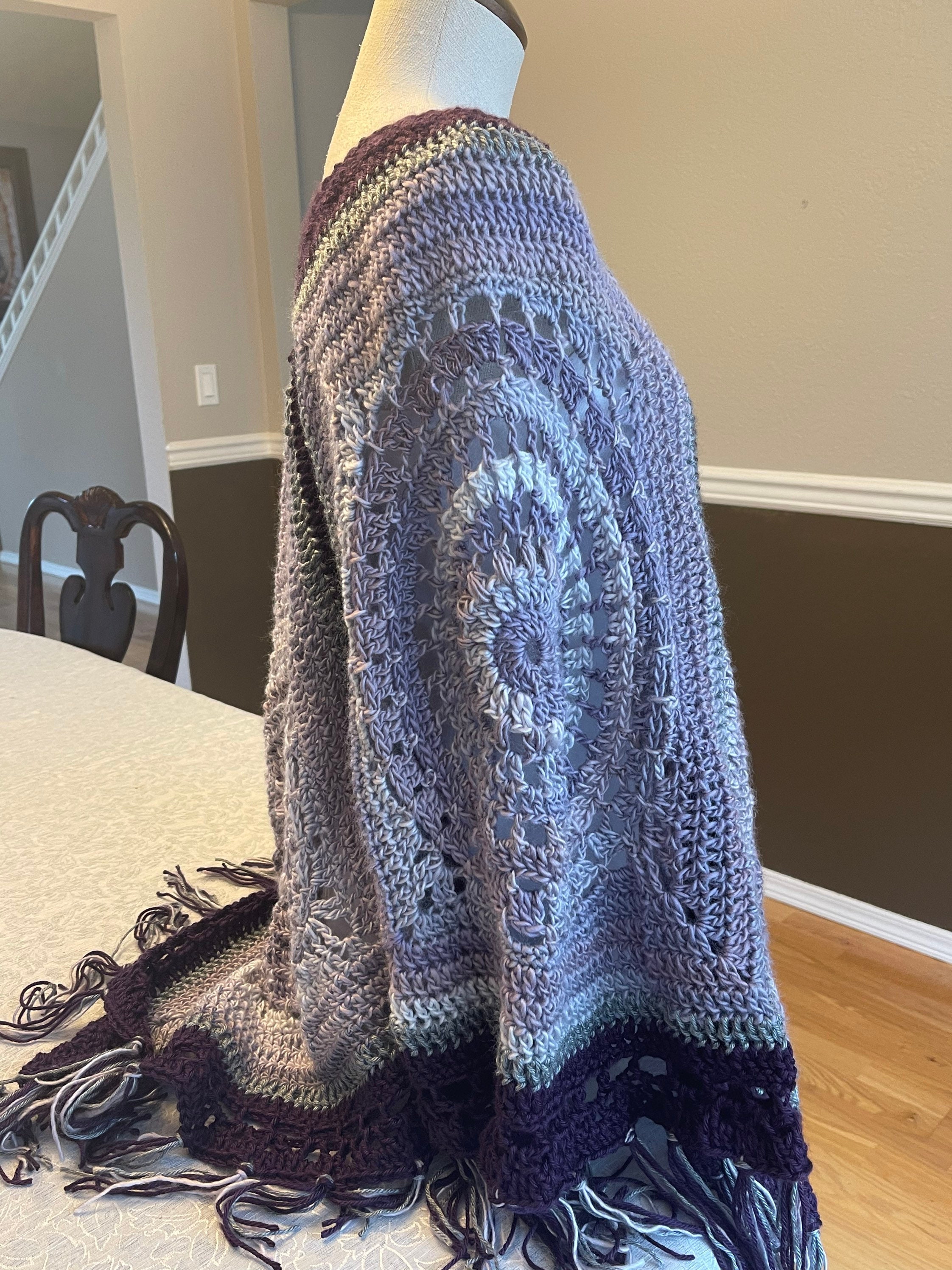 Boho Granny Square Poncho With Fringe - Etsy