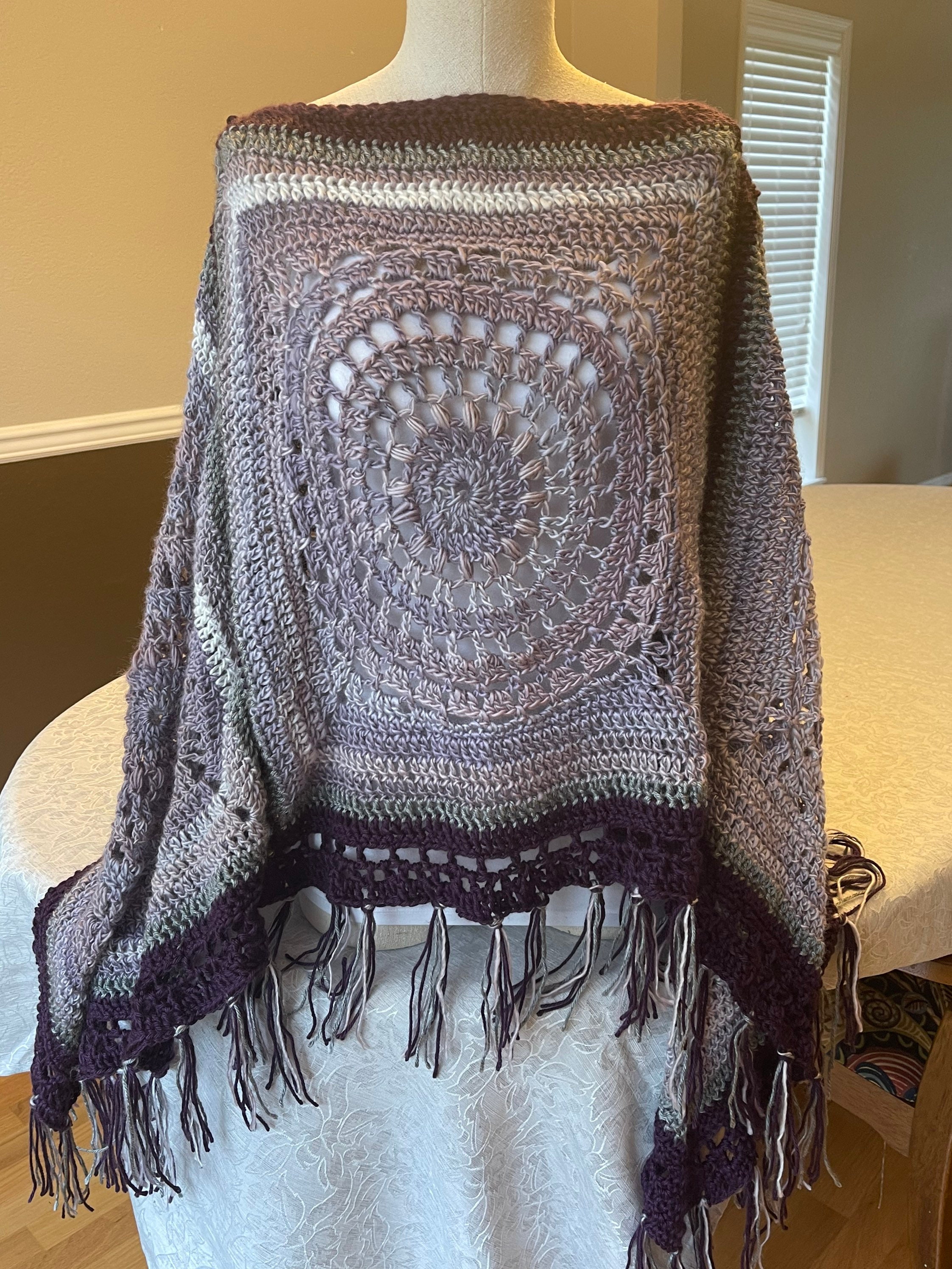 Boho Granny Square Poncho With Fringe - Etsy