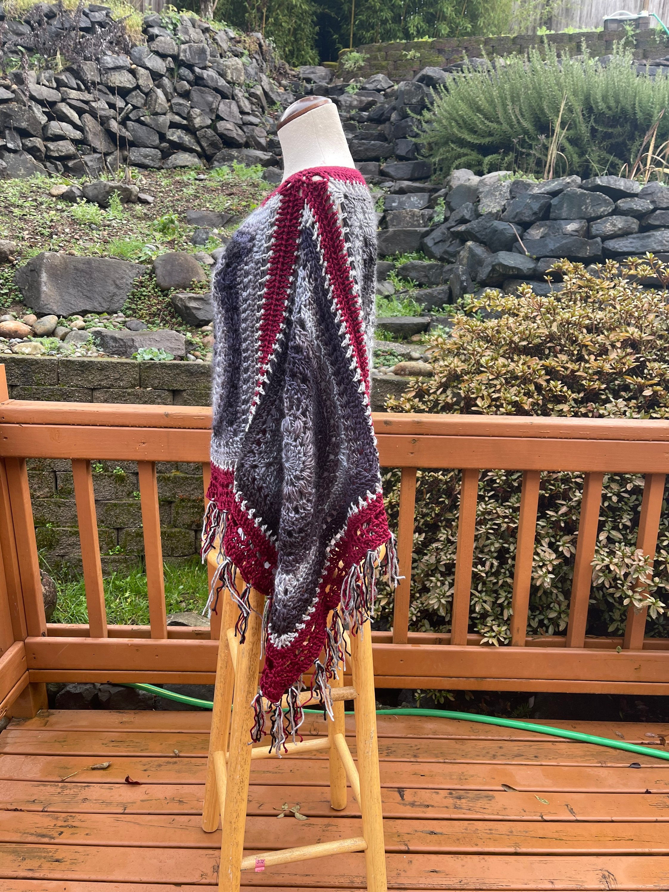 Boho Granny Square Poncho With Fringe - Etsy