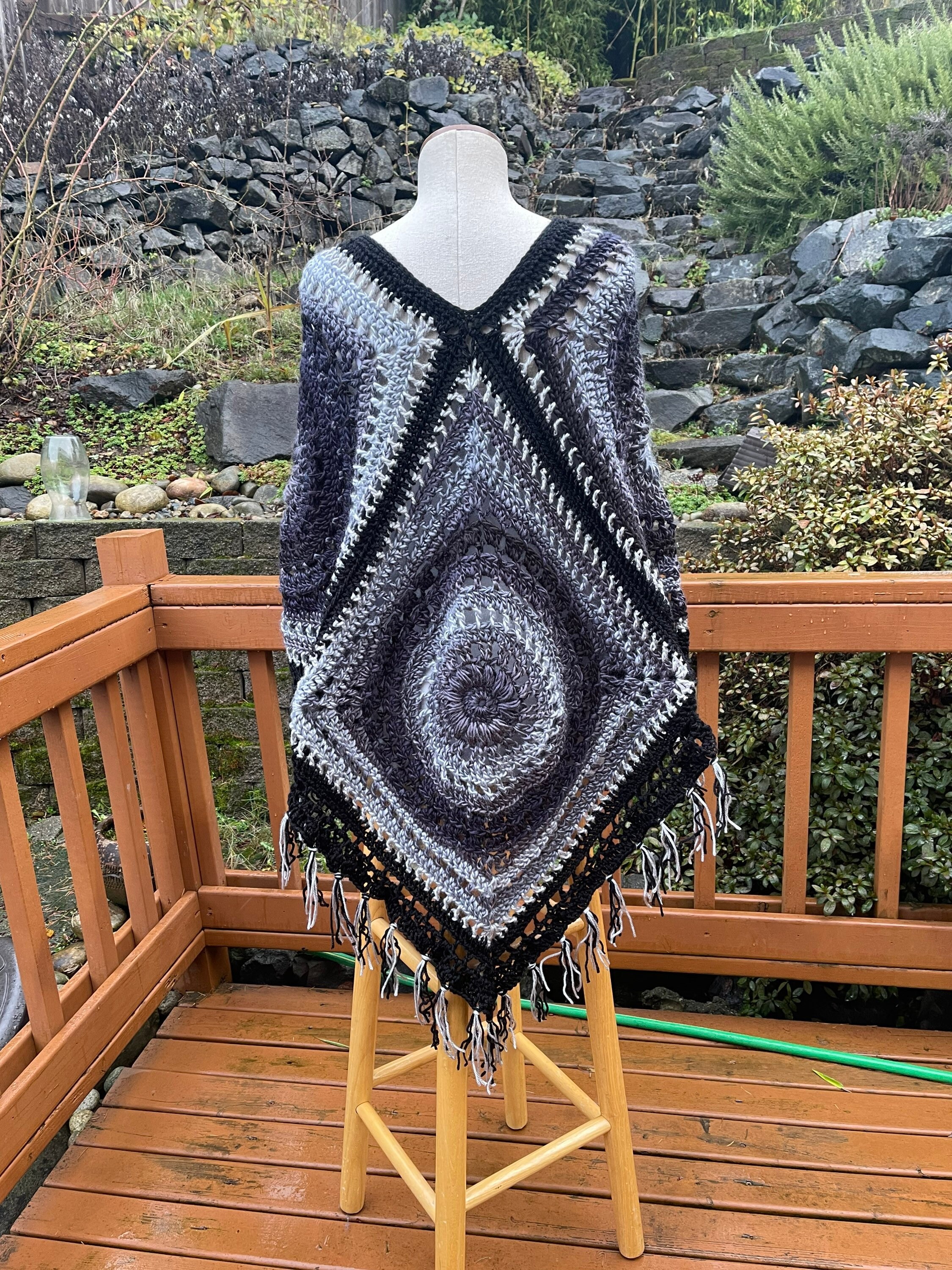 Boho Granny Square Poncho With Fringe - Etsy