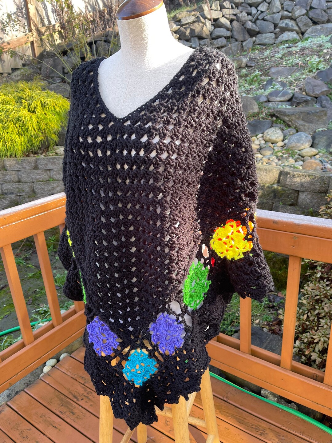 Granny Square Poncho, Multicolor Flower Poncho - Etsy