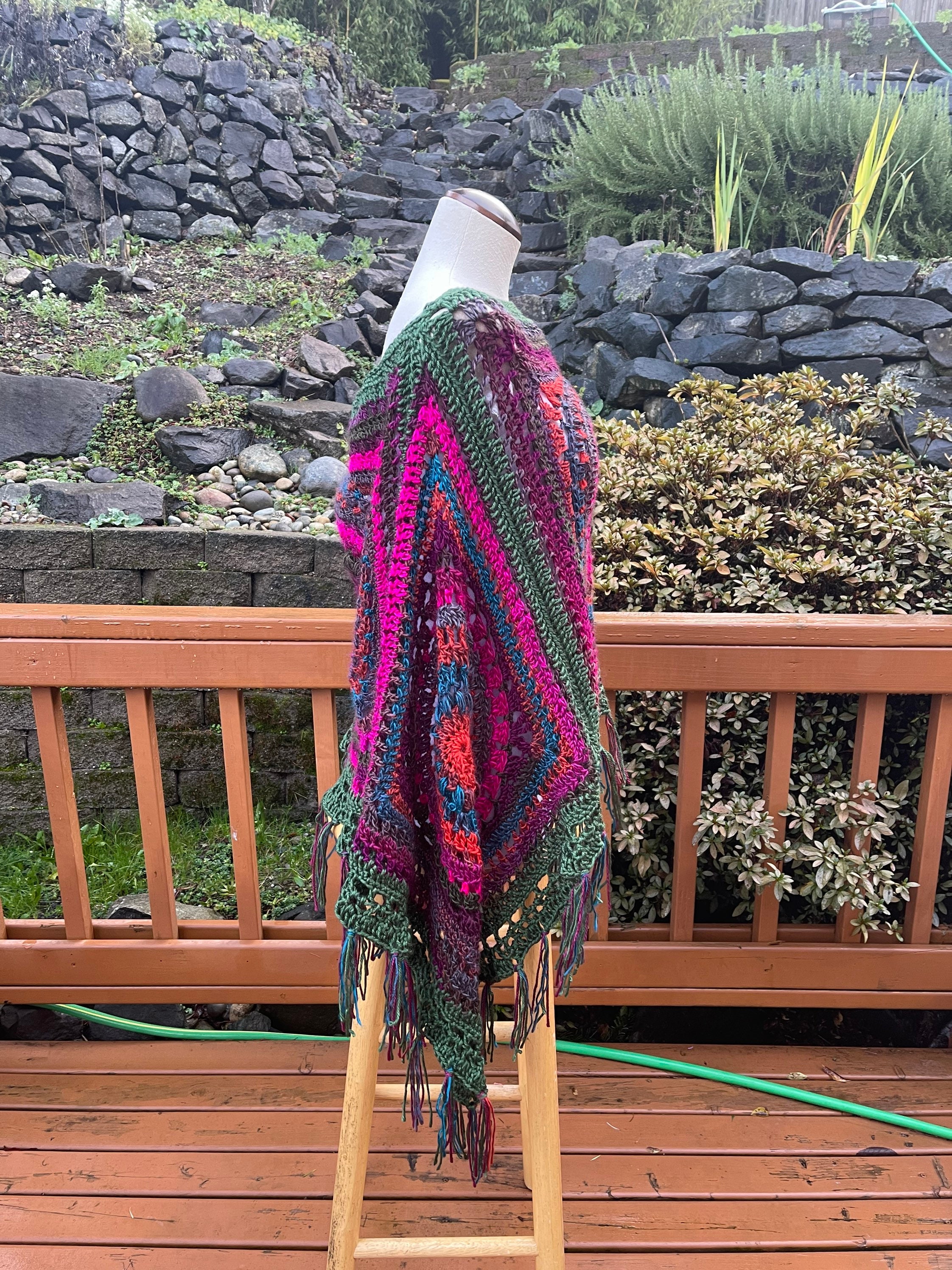 Boho Granny Square Poncho With Fringe - Etsy