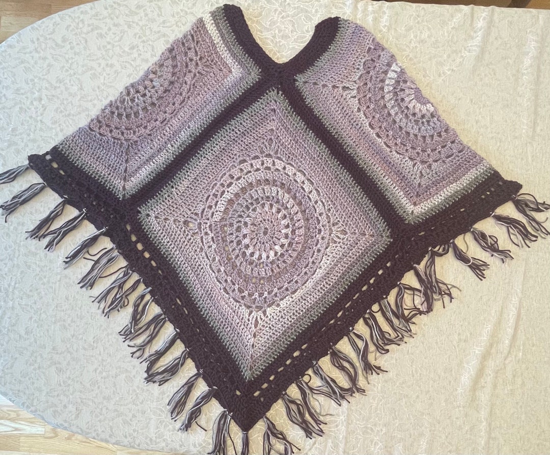 Boho Granny Square Poncho With Fringe - Etsy