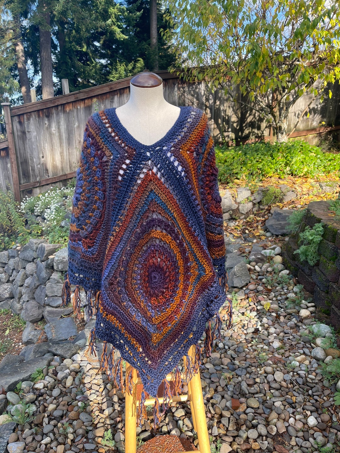 Boho Granny Square Poncho With Fringe - Etsy