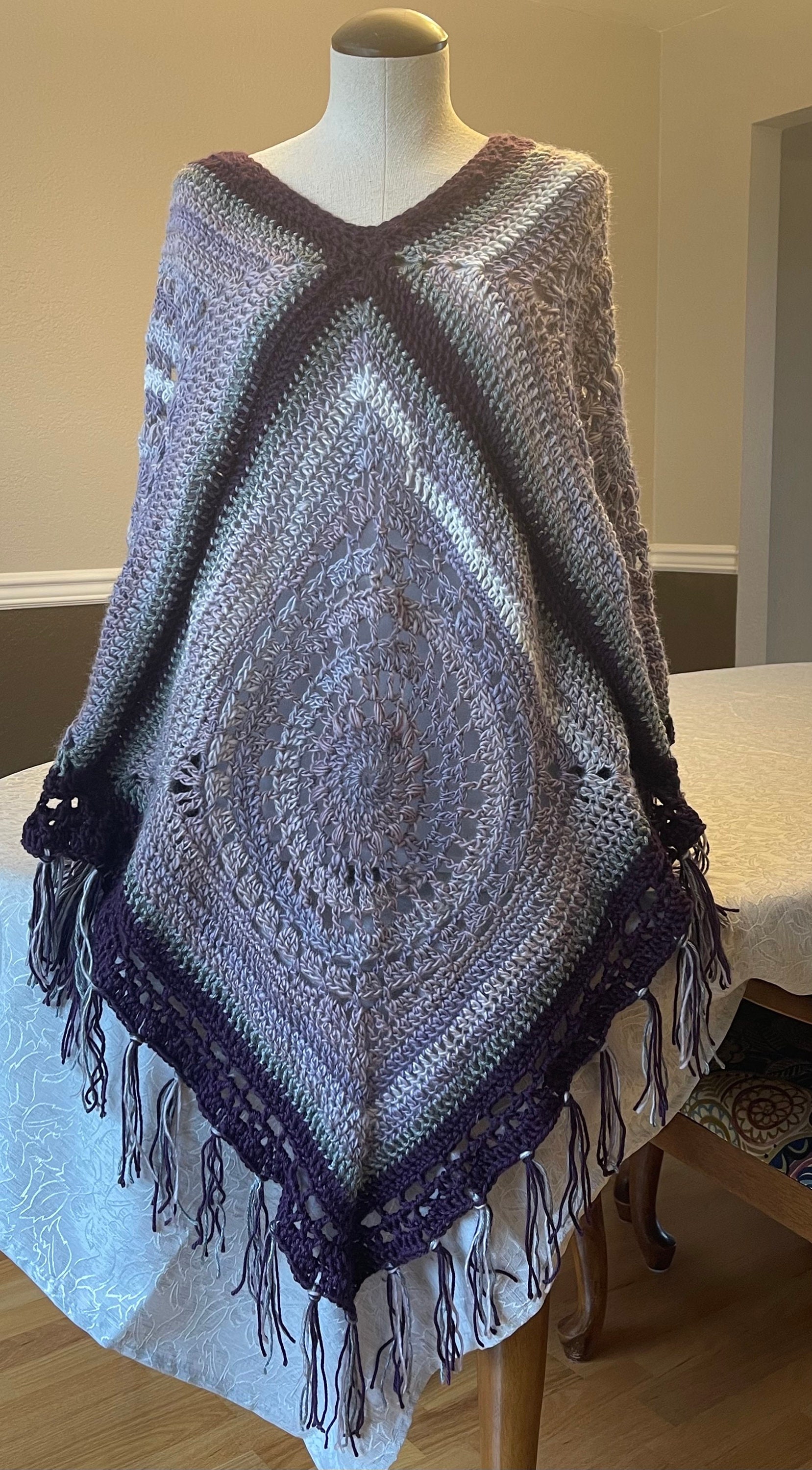 Boho Granny Square Poncho With Fringe - Etsy