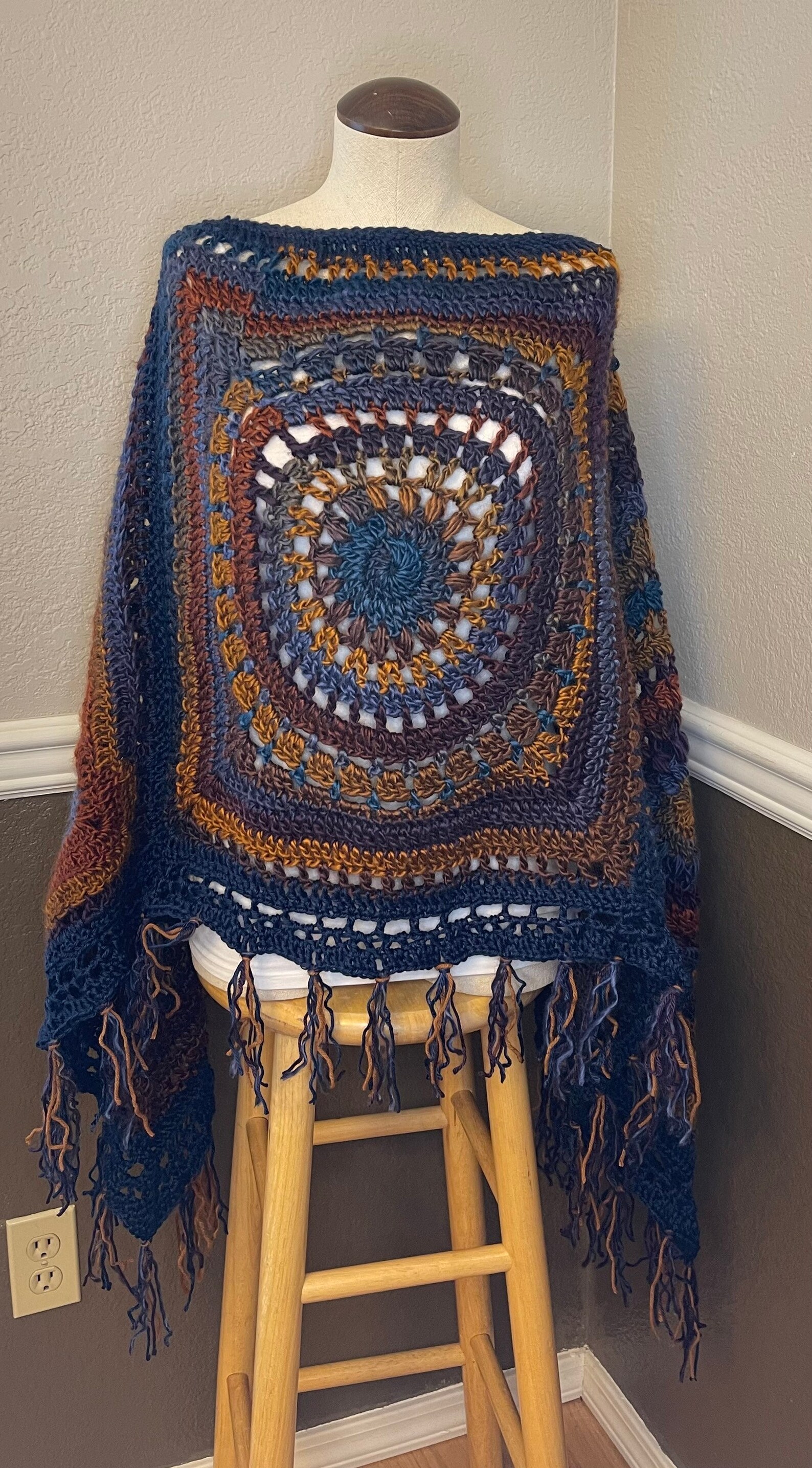 Boho Granny Square Poncho With Fringe - Etsy