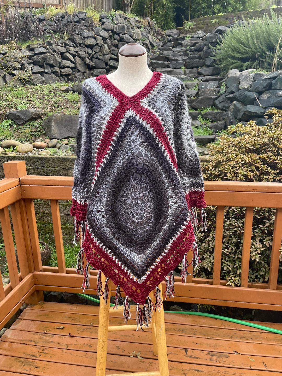 Boho Granny Square Poncho With Fringe - Etsy