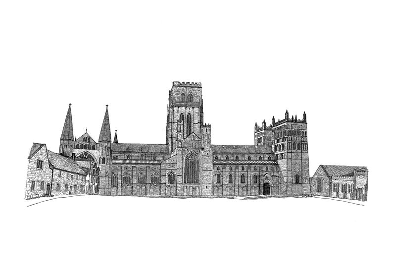Catedral de Durham Dibujo a mano Imprimir arte de tinta - Etsy México