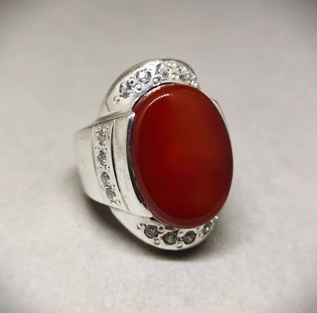 Natural Aqeeq Rings Yemeni Akik Carnelian Women Agate Rings Silver 925 ...