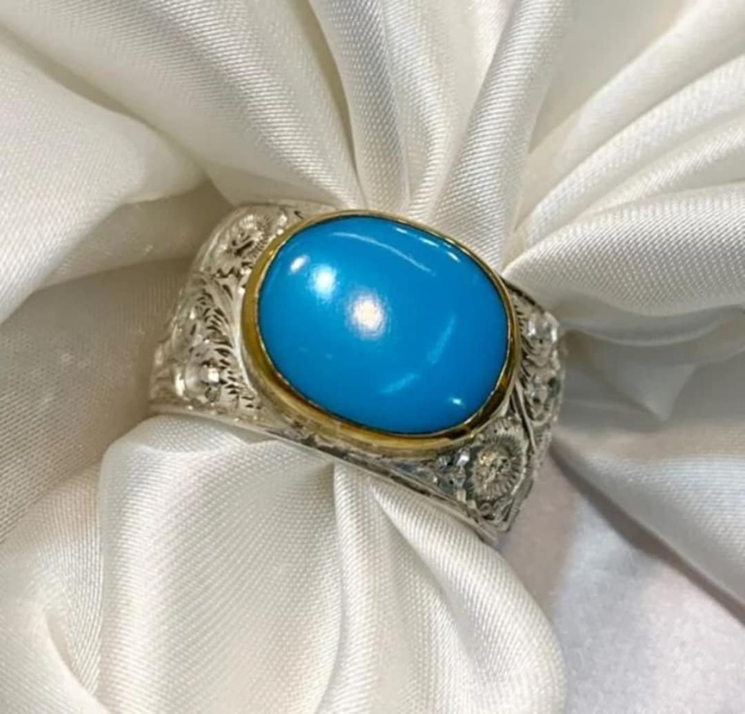 Men Feroza Rings Natural Turquoise Nishapuri Feroza Sterling Silver 925 ...