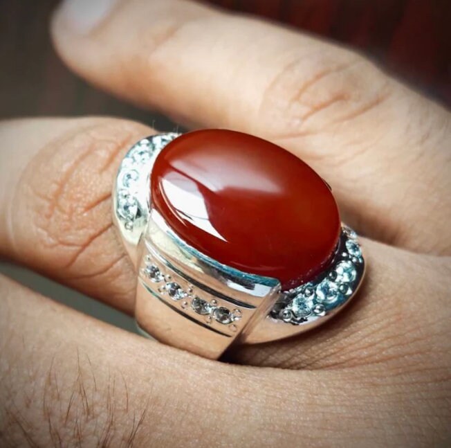 Natural Aqeeq Rings Yemeni Akik Carnelian Women Agate Rings Silver 925 ...