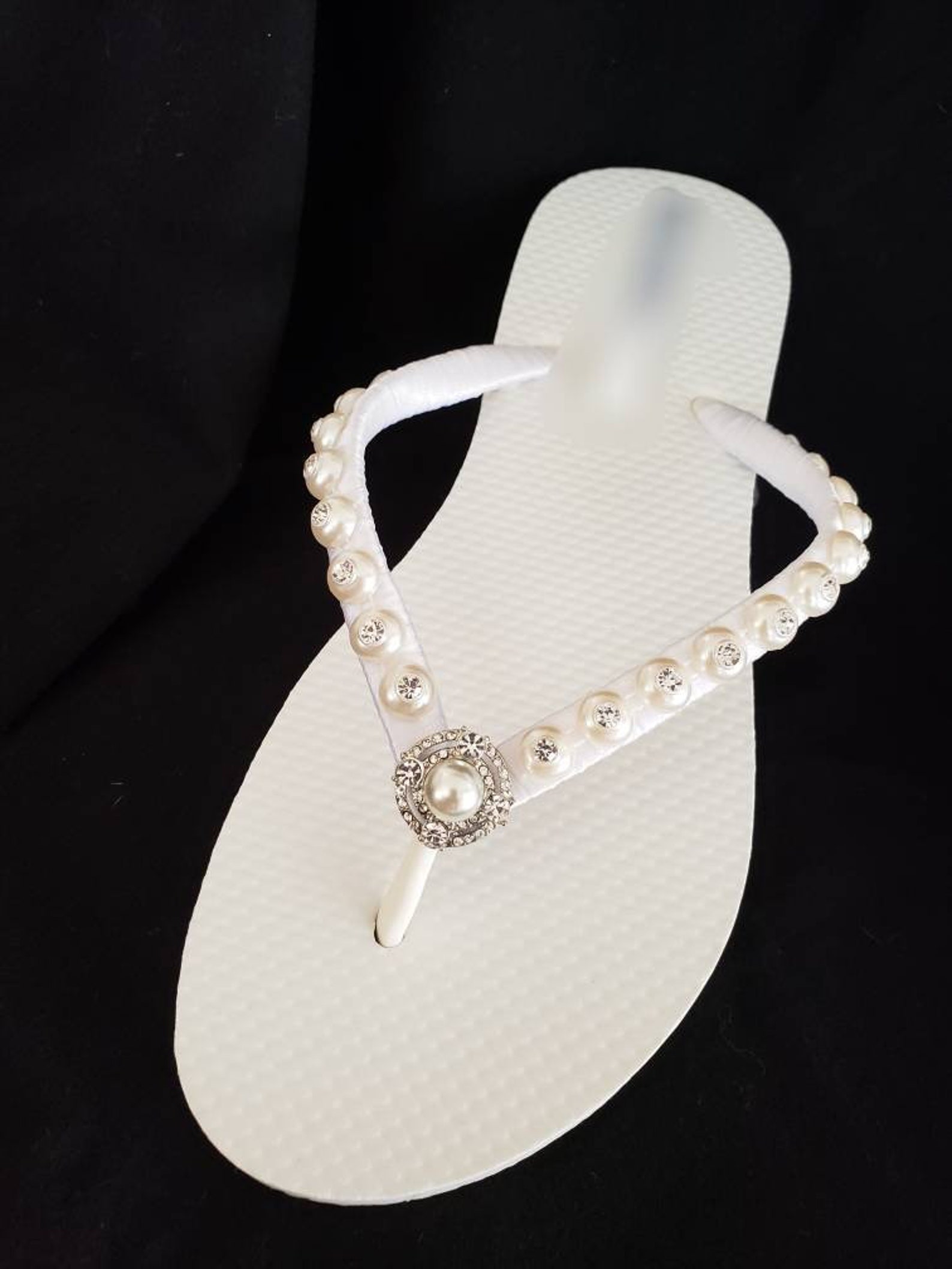 Crystal Pearl Bridal Flip Flops Crystal Wedding Shoes Beach - Etsy