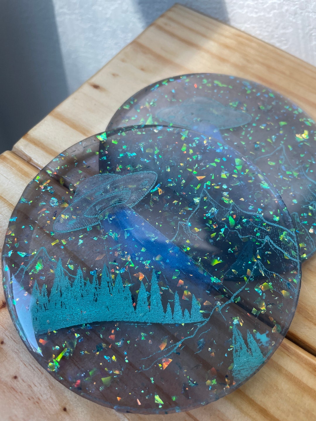 Handmade UFO Alien Abduction Coaster Set - Etsy