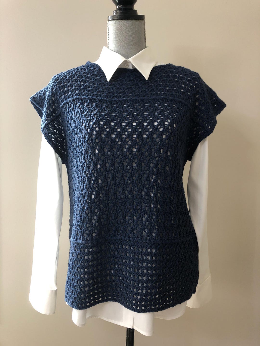Handknitted Merino Wool Boat Neck Lace Sweater, Sleeveless Knit Top for ...