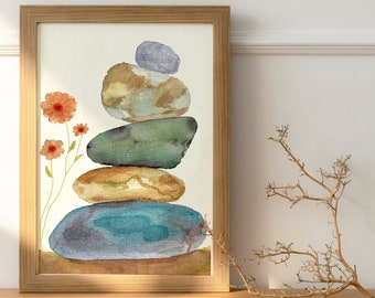 Stacked Rocks Art Print Wall Decor Watercolor Painting - Etsy