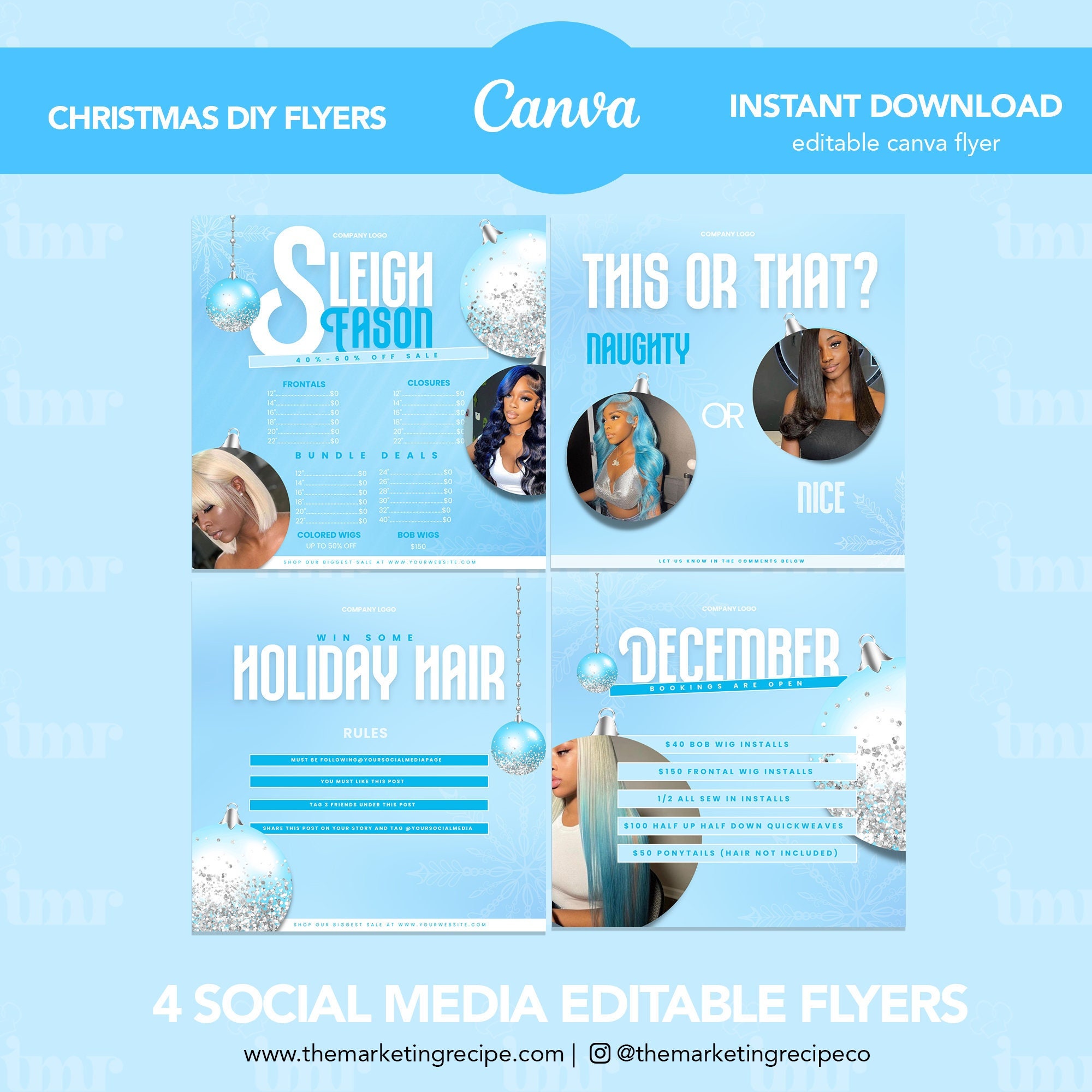 Christmas Flyer, Blue Christmas Flyer, White Christmas Graphic, Hair ...