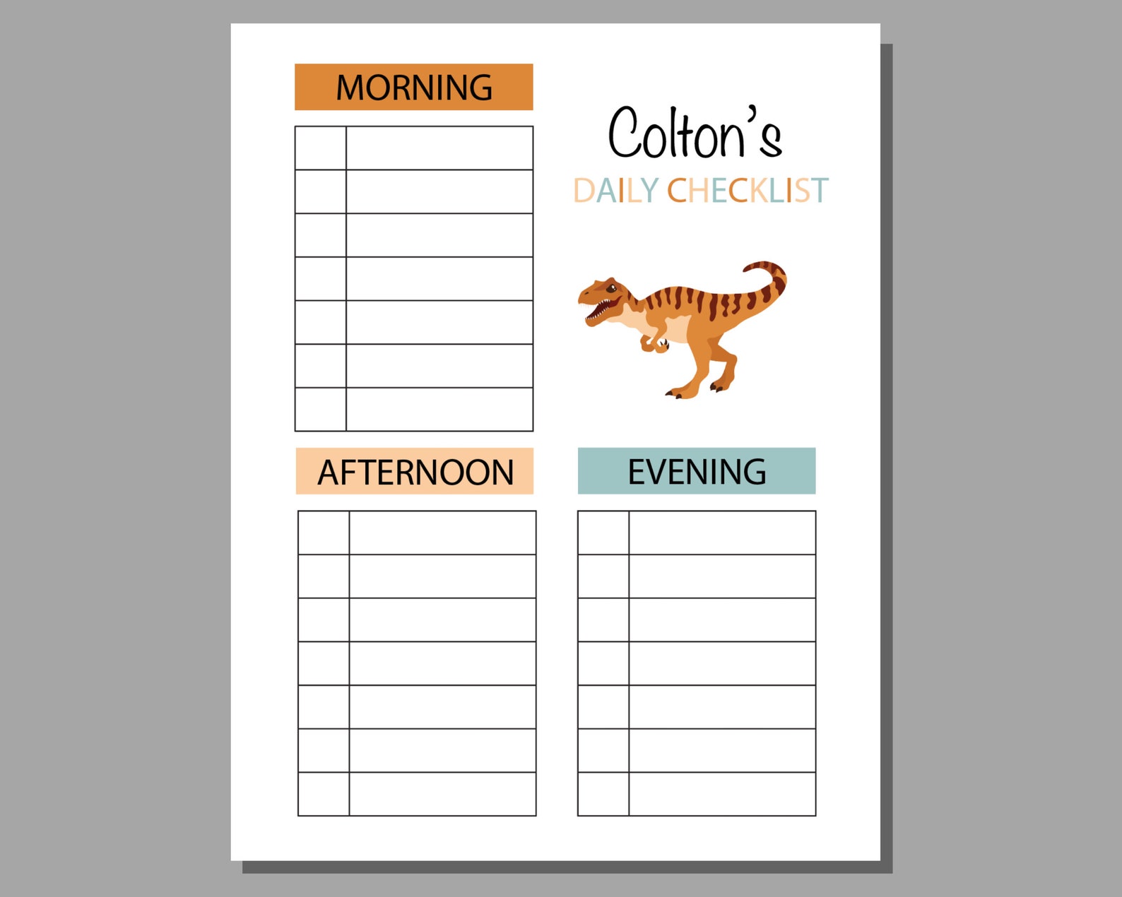 Dinosaur Kids Daily Checklist, Before and After School Checklist ...