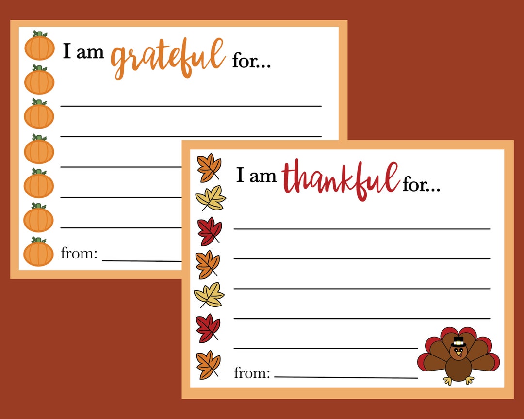 Thanksgiving Card Printable, Grateful For, Thankful For, Writing Prompt ...