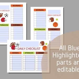 Sports Daily Checklist for Kids, Responsibility Chart, to Do List ...