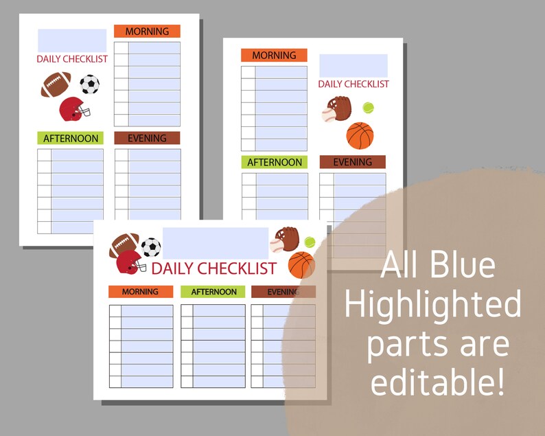Sports Daily Checklist for Kids, Responsibility Chart, to Do List ...