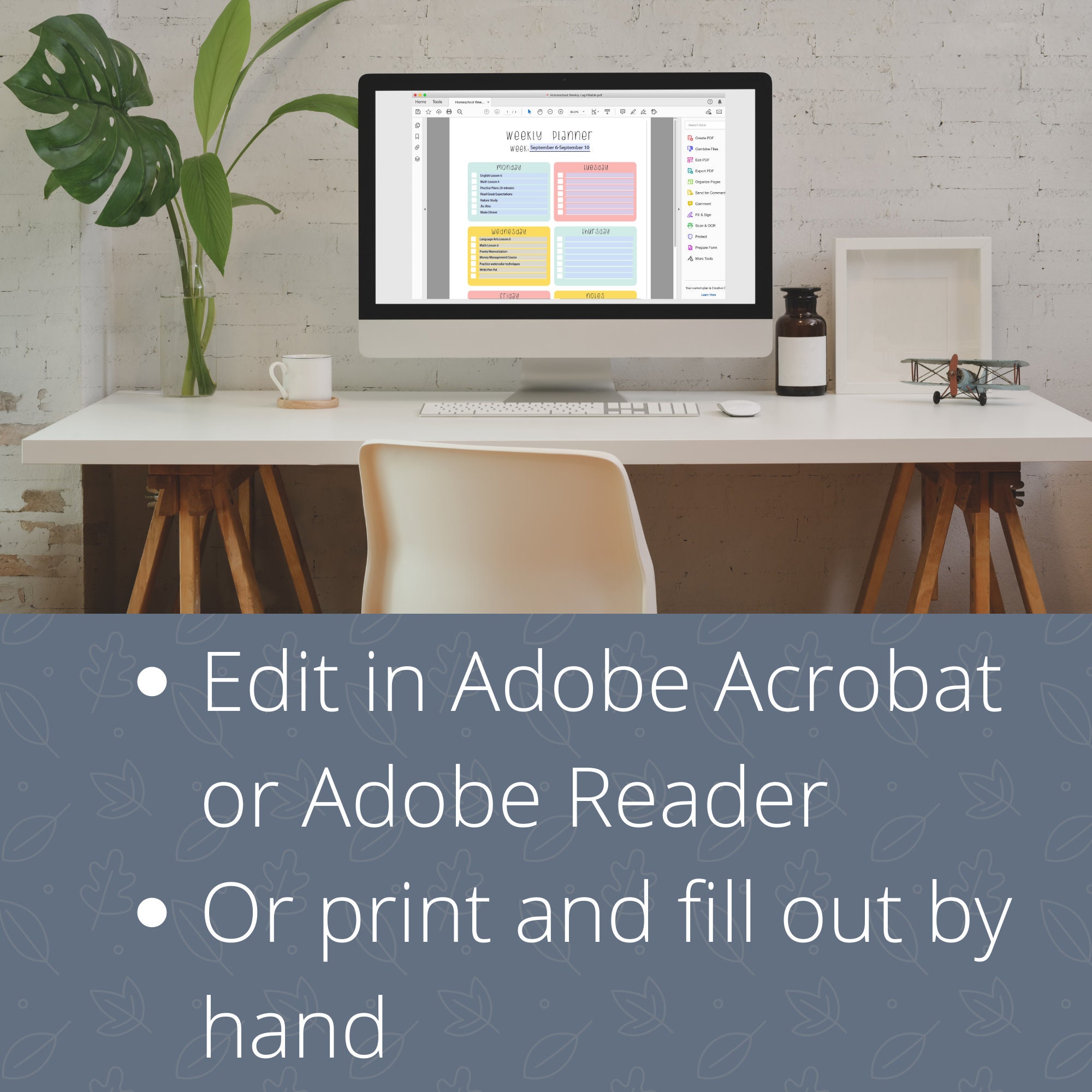 Editable Weekly Planner: Monday-friday Printable (PDF) - Etsy