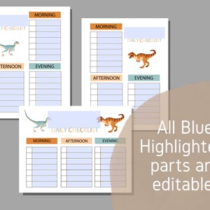 Dinosaur Kids Daily Checklist, Before and After School Checklist ...