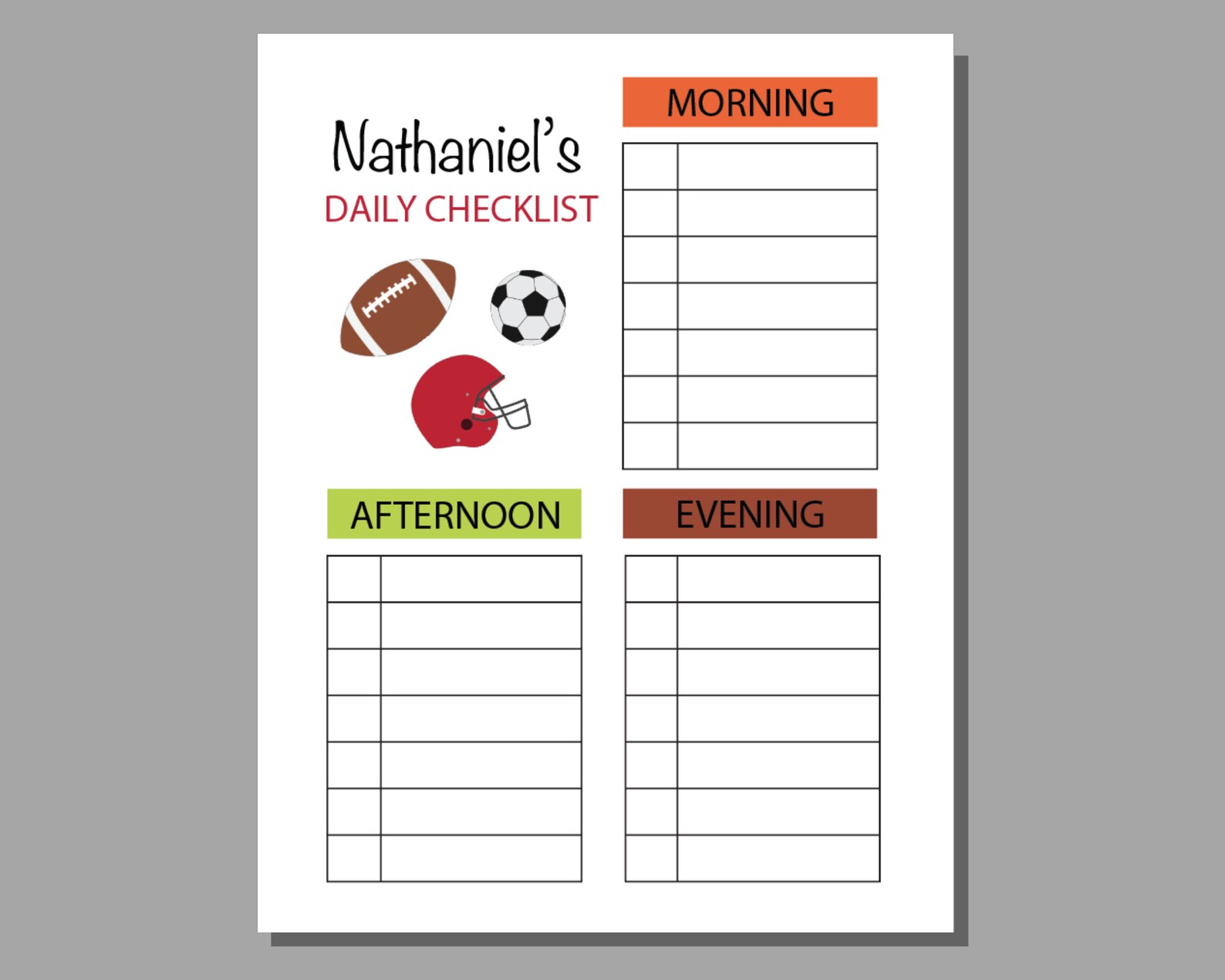 Sports Daily Checklist for Kids, Responsibility Chart, to Do List ...