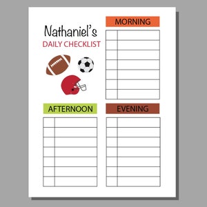 Sports Daily Checklist for Kids, Responsibility Chart, to Do List ...