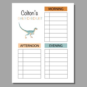 Dinosaur Kids Daily Checklist, Before and After School Checklist ...
