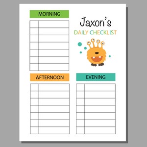 Monster Kids Daily Checklist: Fillable Responsibility Chart (printable ...