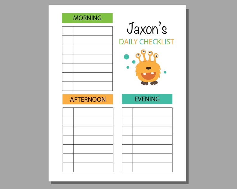 Monster Daily Checklist, Kids Responsibility Chart, to Do List ...