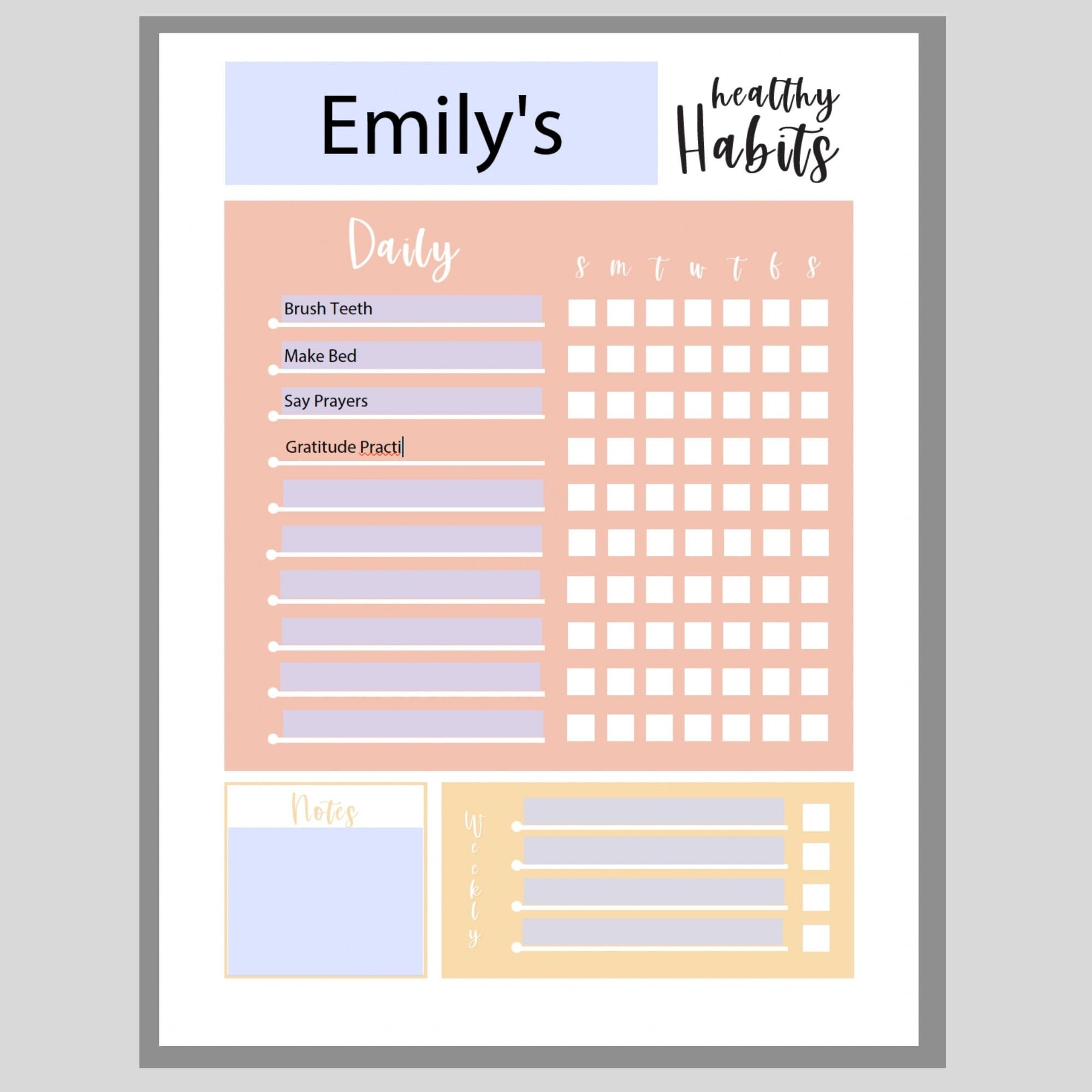 Daily and Weekly Healthy Habit Tracker, Responsibility Chart, Kids ...