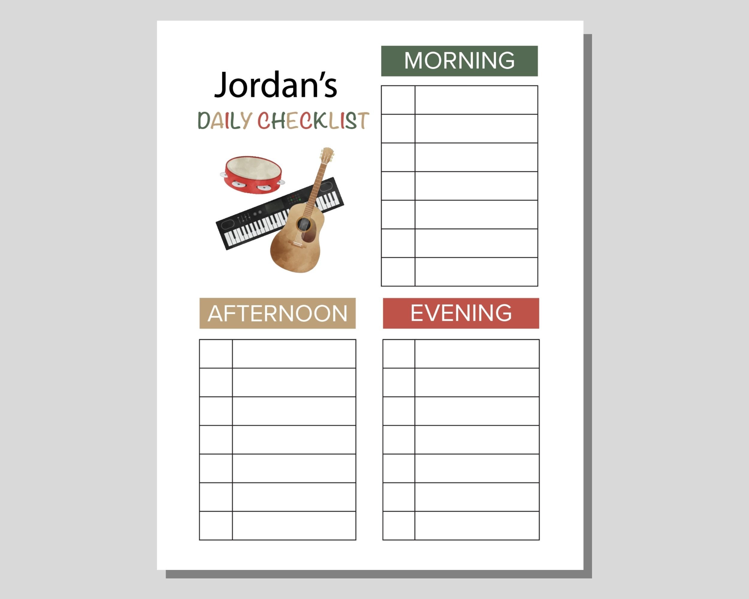 Kids Band Daily Checklist, Instrument Responsibility Chart, to Do List ...