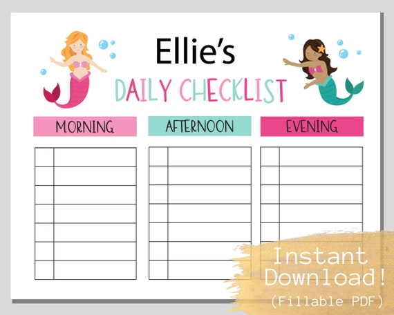 Mermaid to Do List Responsibility Chart Kids Daily Chart | Etsy