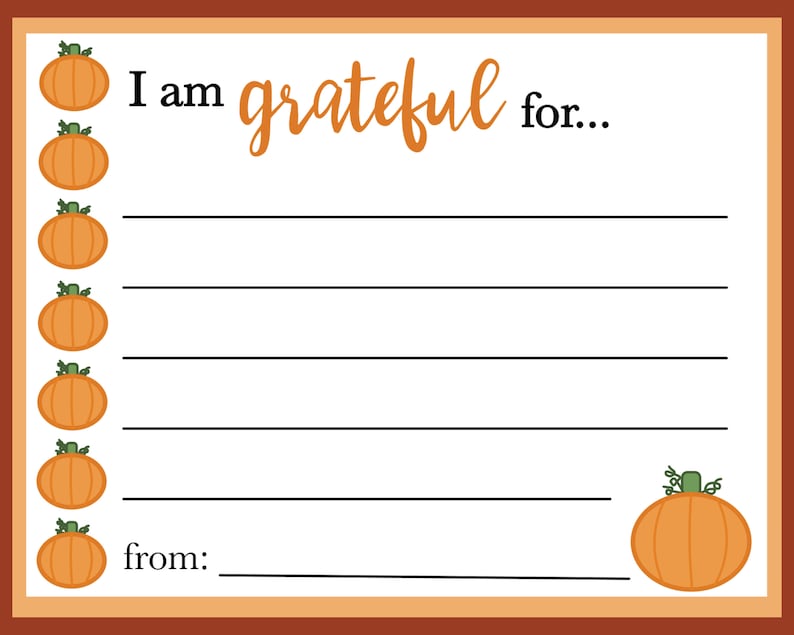Thanksgiving Card Printable, Grateful For, Thankful For, Writing Prompt ...