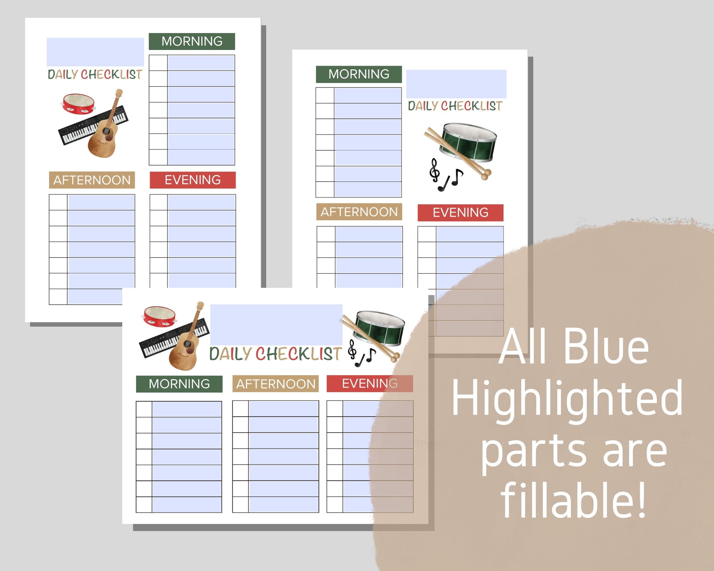 Kids Band Daily Checklist, Instrument Responsibility Chart, to Do List ...