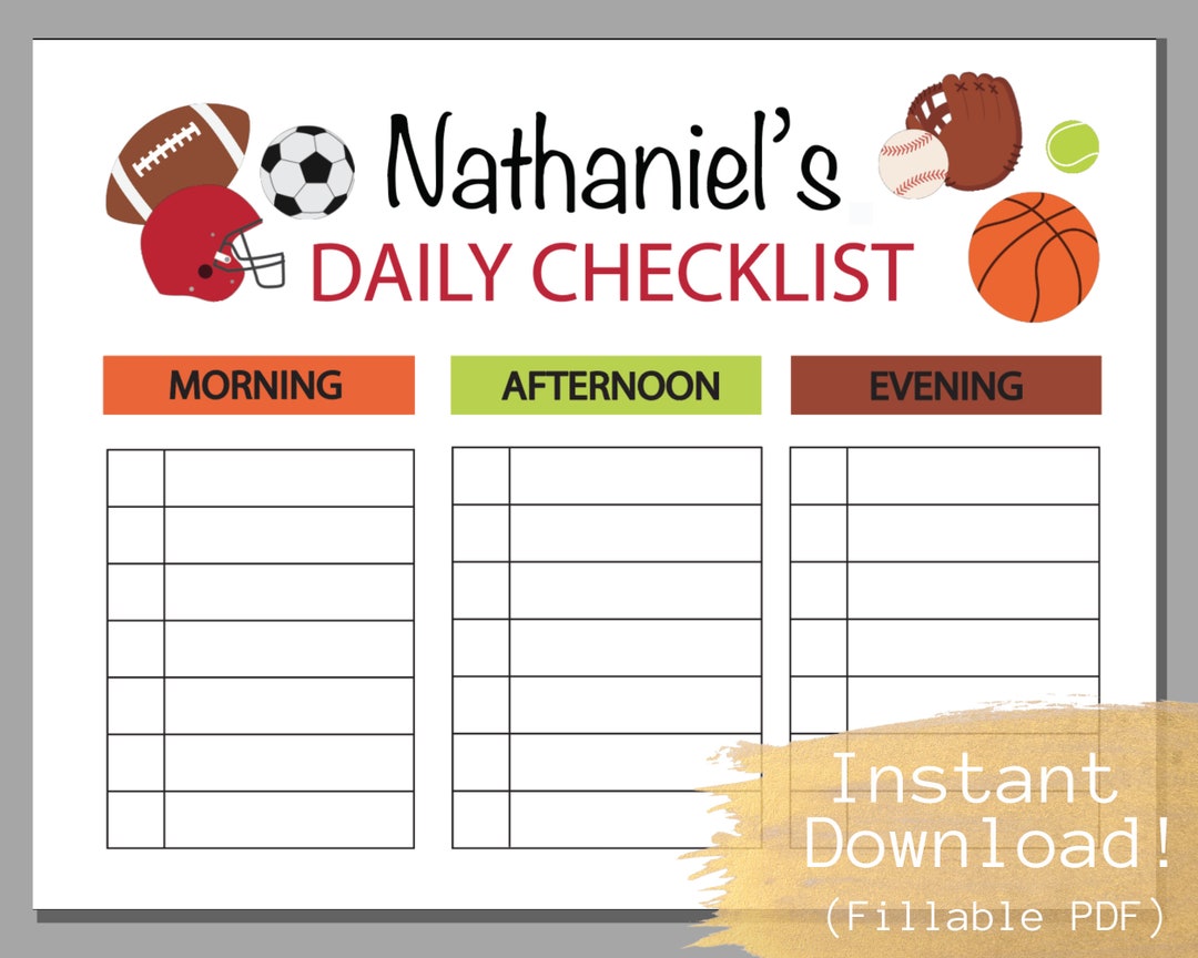 Sports Daily Checklist for Kids, Responsibility Chart, to Do List ...