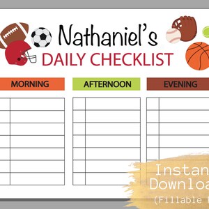 Sports Daily Checklist for Kids, Responsibility Chart, to Do List ...