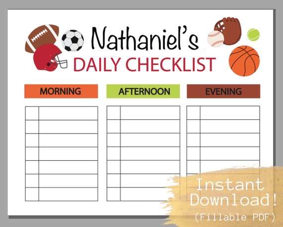 Sports Daily Checklist for Kids Responsibility Chart to Do | Etsy