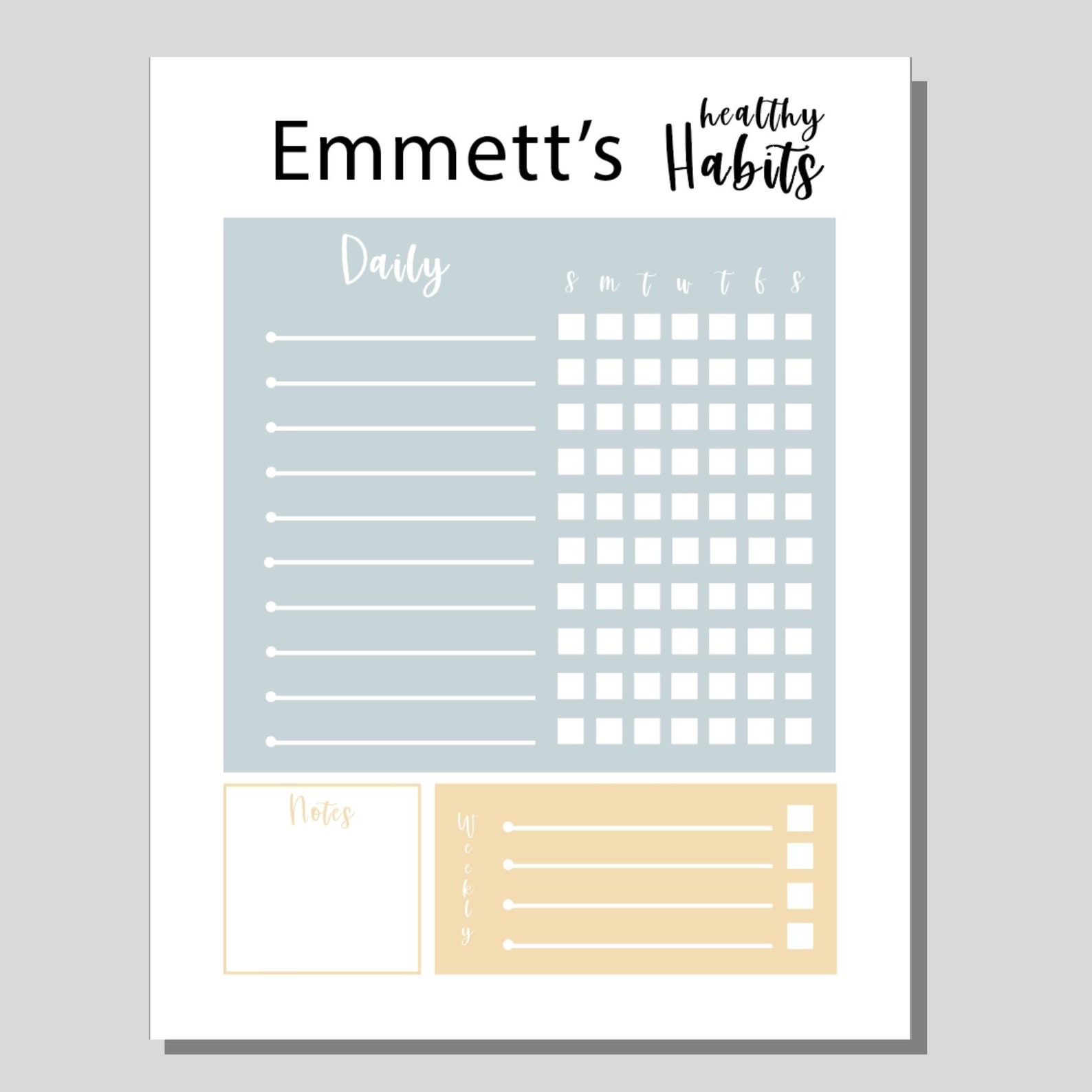 Daily and Weekly Healthy Habit Tracker, Responsibility Chart, Kids ...