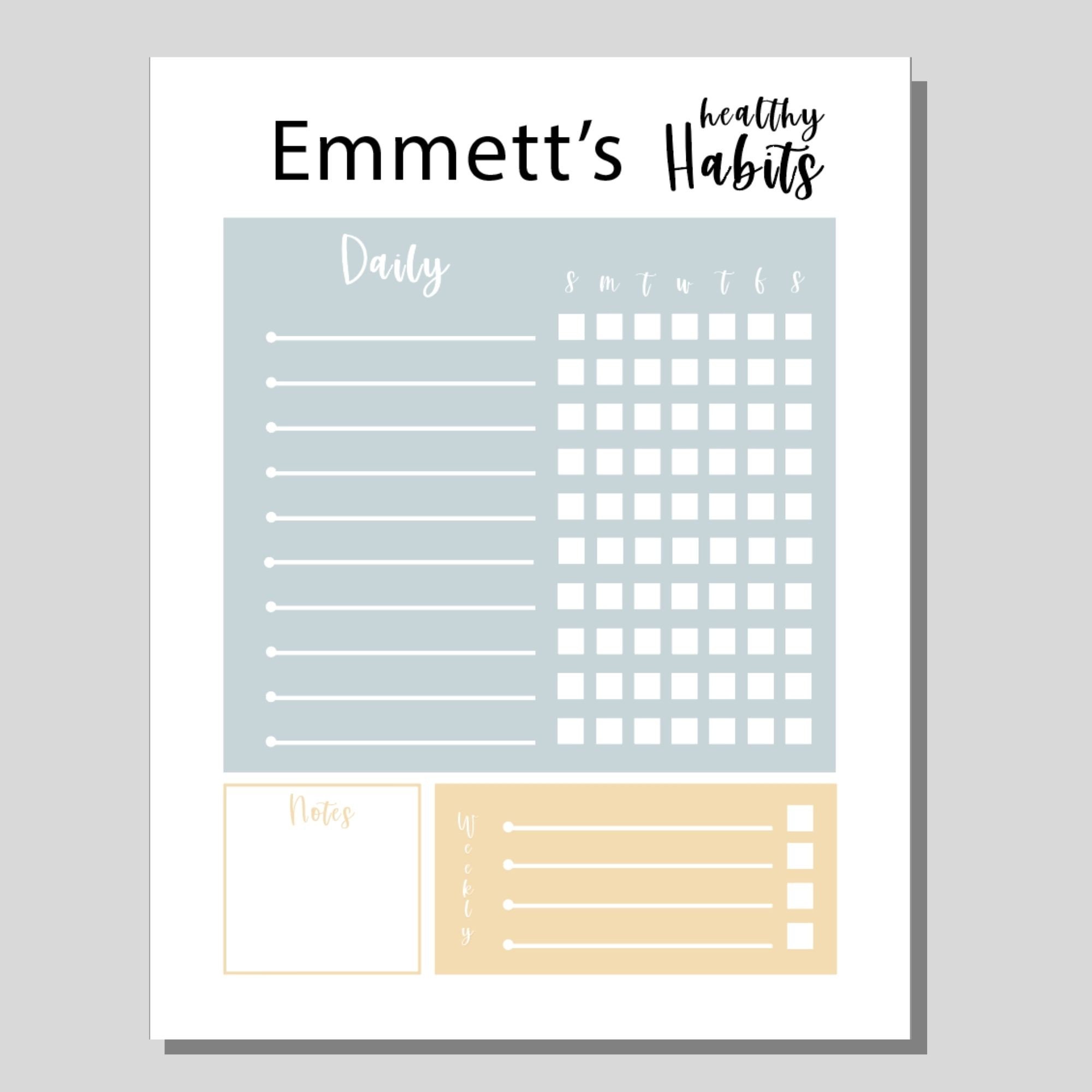 Daily and Weekly Healthy Habit Tracker, Responsibility Chart, Kids ...