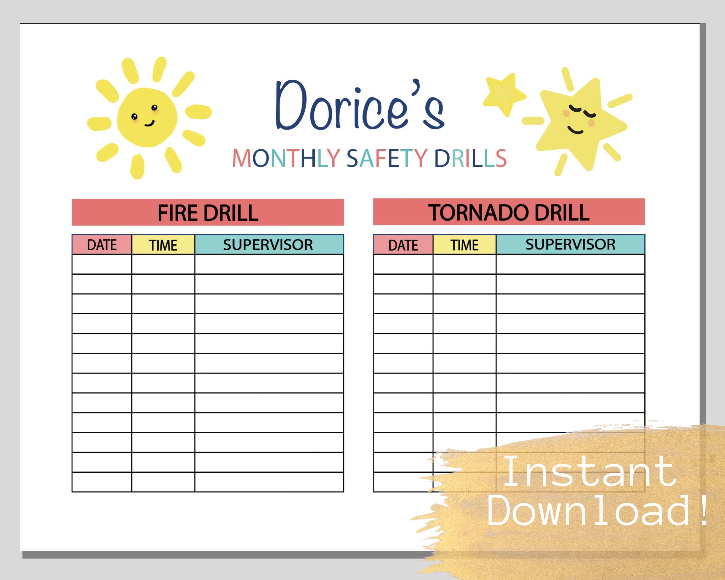 Daily Safety Checklist and Monthly Safety Drill Logs for Daycare - Etsy