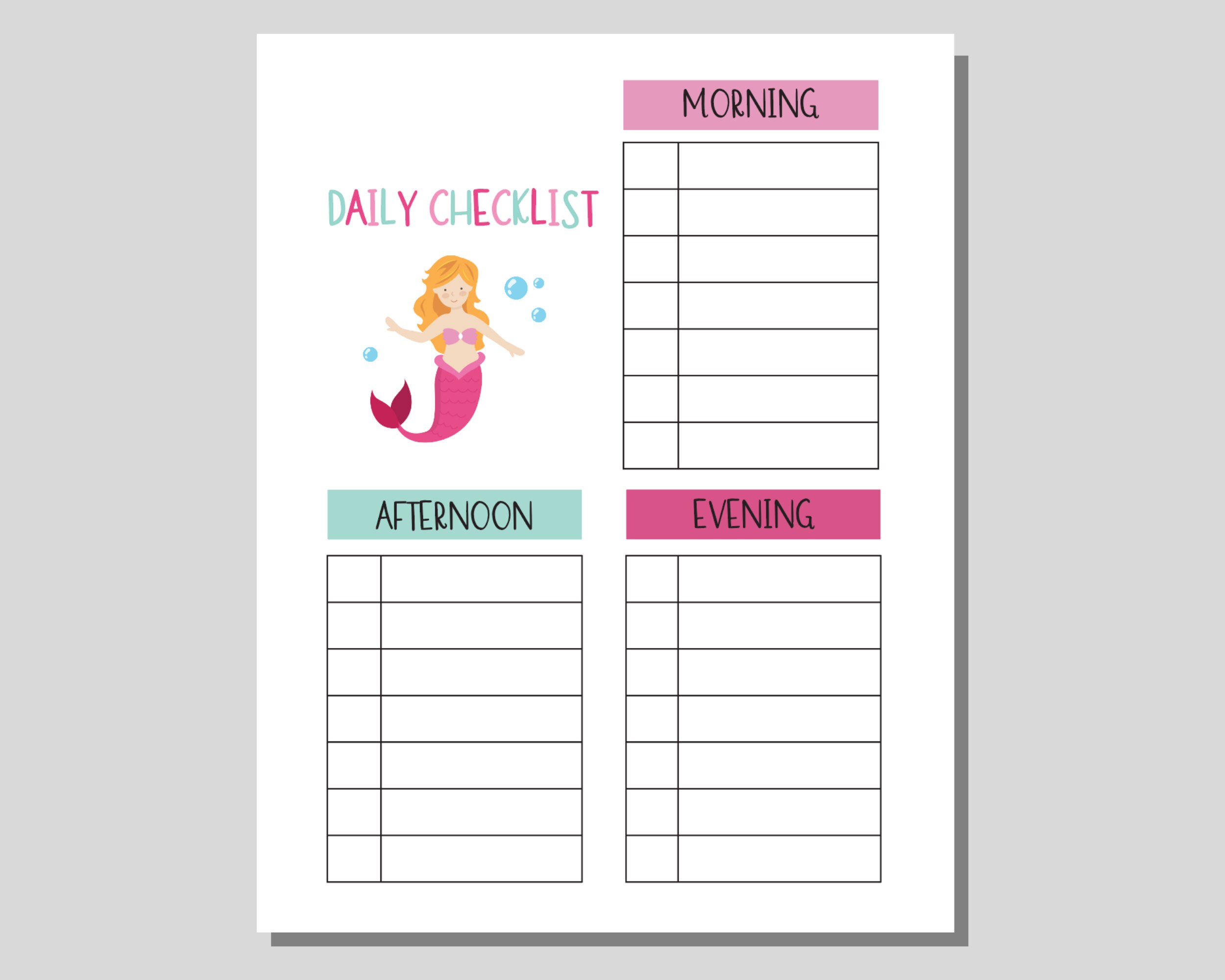 Mermaid to Do List, Responsibility Chart, Kids Daily Chart, Horizontal ...