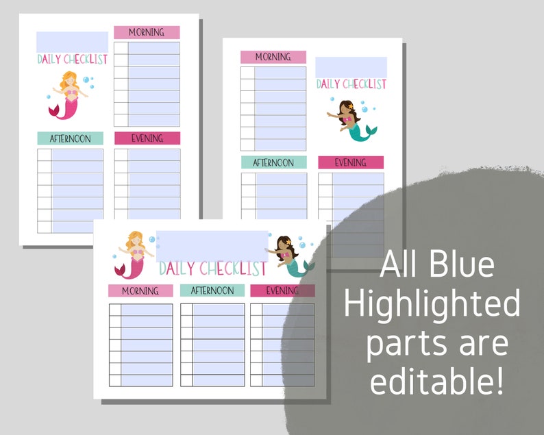 Mermaid to Do List, Responsibility Chart, Kids Daily Chart, Horizontal ...