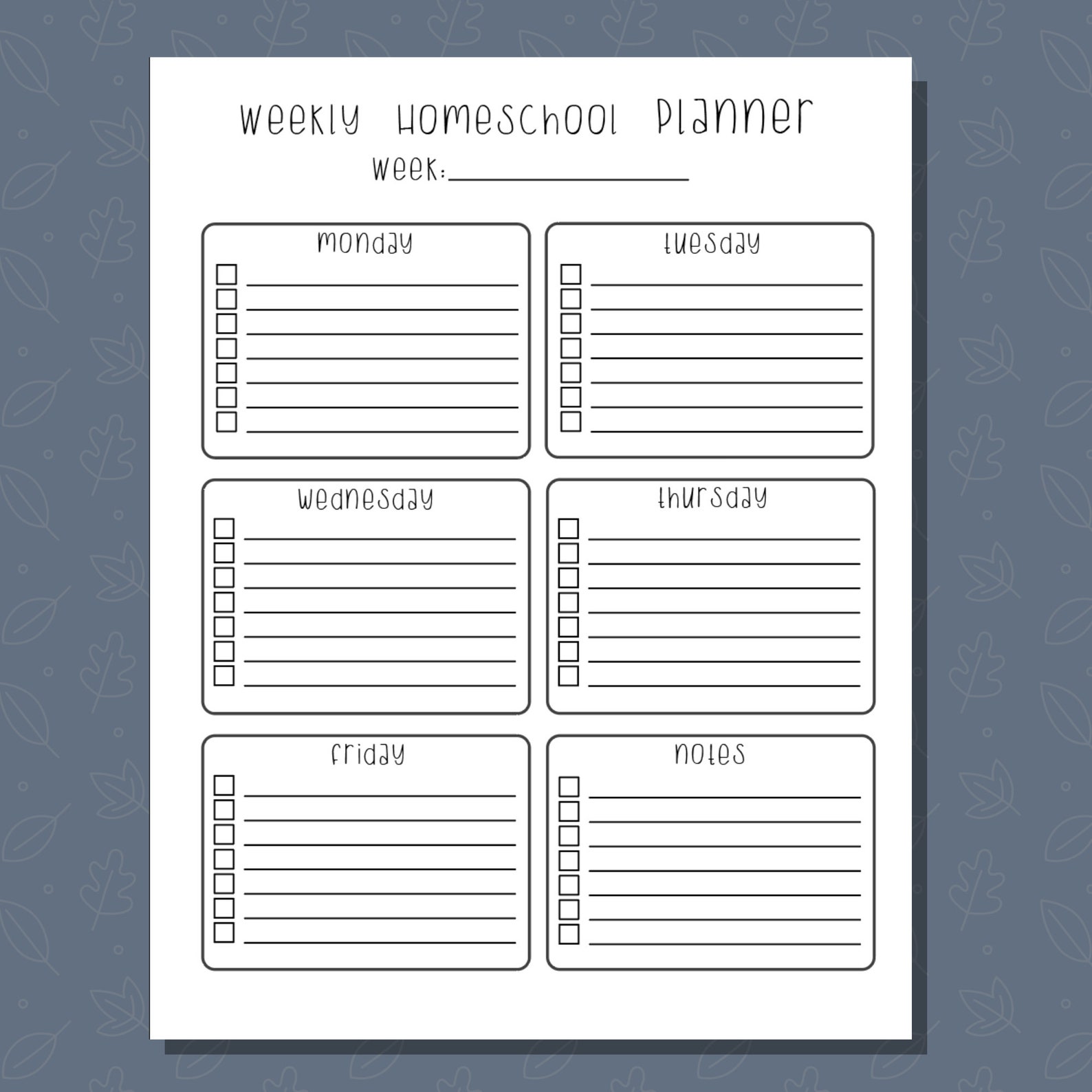 Weekly Homeschool Planner, Monday Through Friday, Editable Printable ...