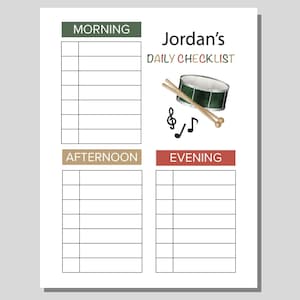 Kids Band Daily Checklist, Instrument Responsibility Chart, to Do List ...
