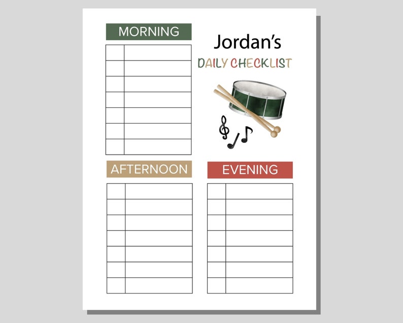 Kids Band Daily Checklist, Instrument Responsibility Chart, to Do List ...