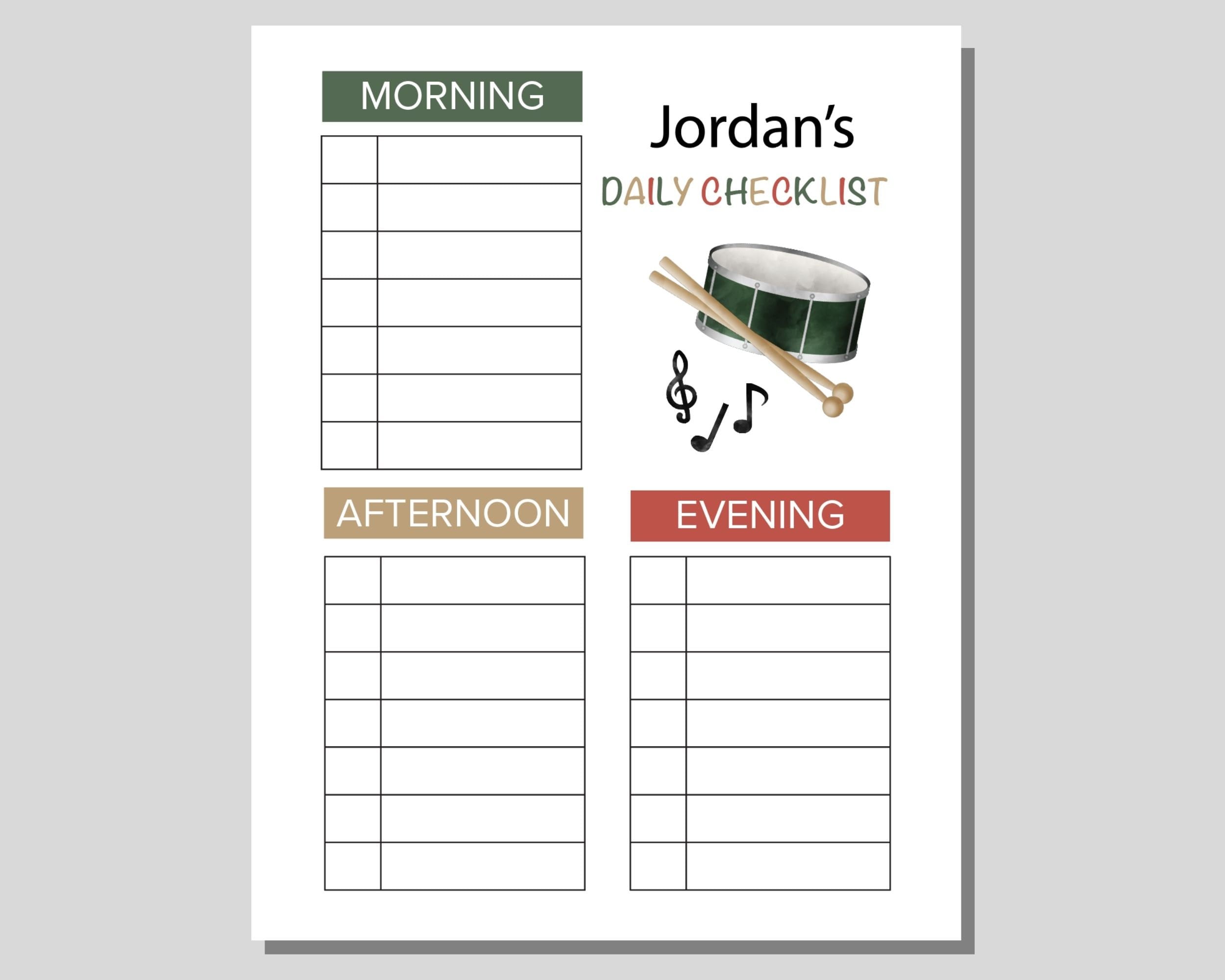 Kids Band Daily Checklist, Instrument Responsibility Chart, to Do List ...