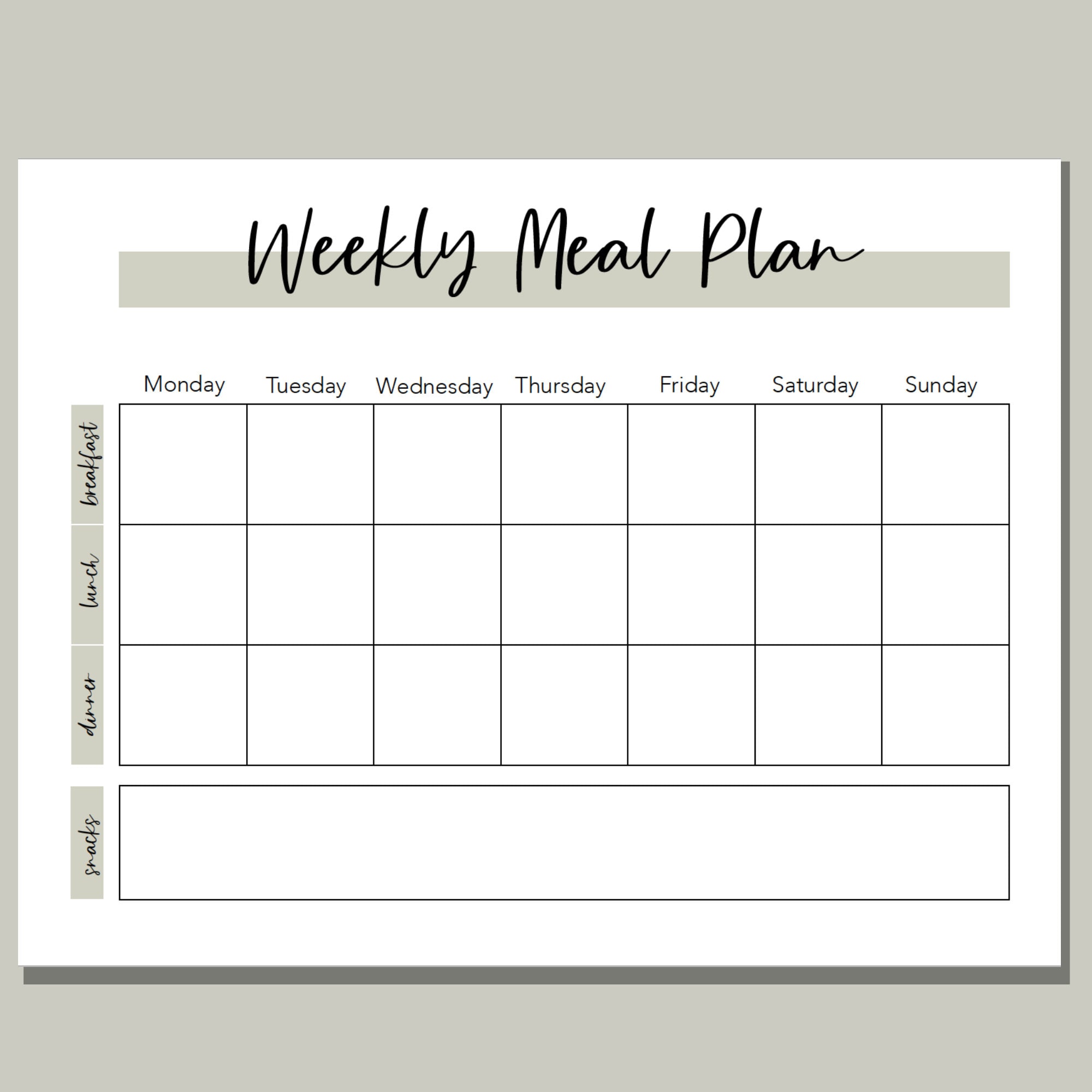 Weekly Meal Plan Template, Horizontal and Vertical Option, Editable ...